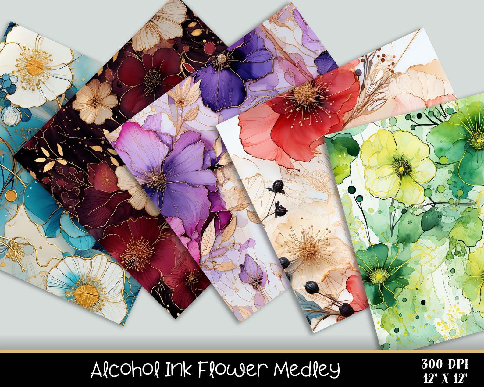 Alcohol Ink Flowers Seamless Digital Paper, Floral Background, 20 ...