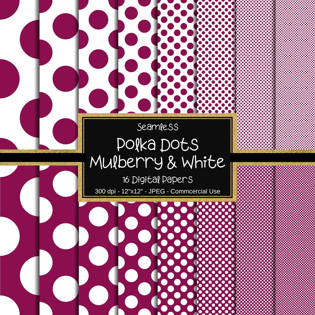 Mulberry Polka Dot Seamless Digital Paper, 12"x12", 16 Papers, Small ...