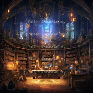 20 Designs of Magical Library Images, Wizards Library, Watercolor ...
