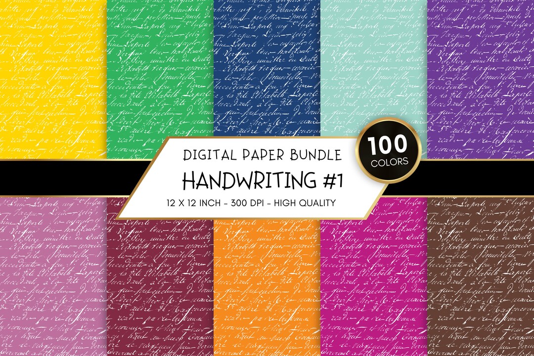 100 Colorful Handwriting Paper for Digital Scrapbooking, 100 Color ...