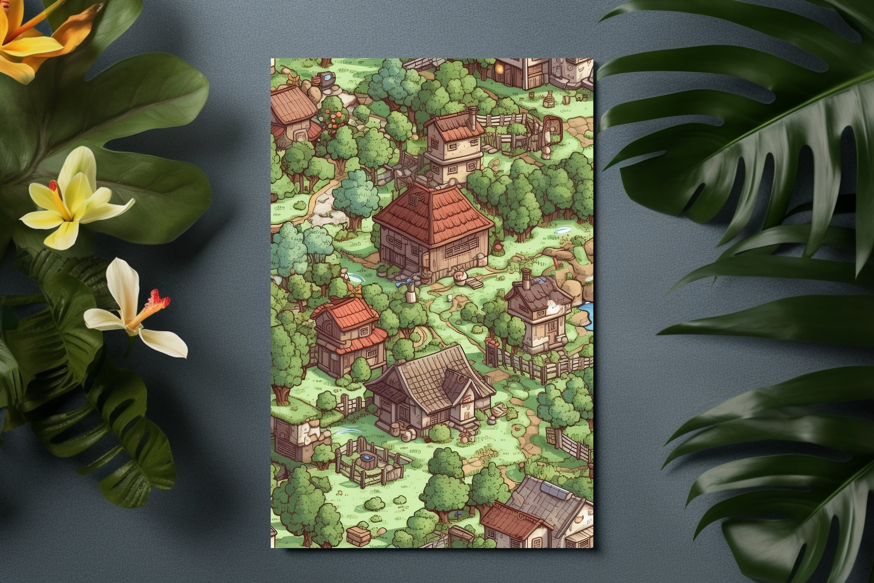 Anime Style Village Seamless Background Patterns, Landscapes, Printable ...