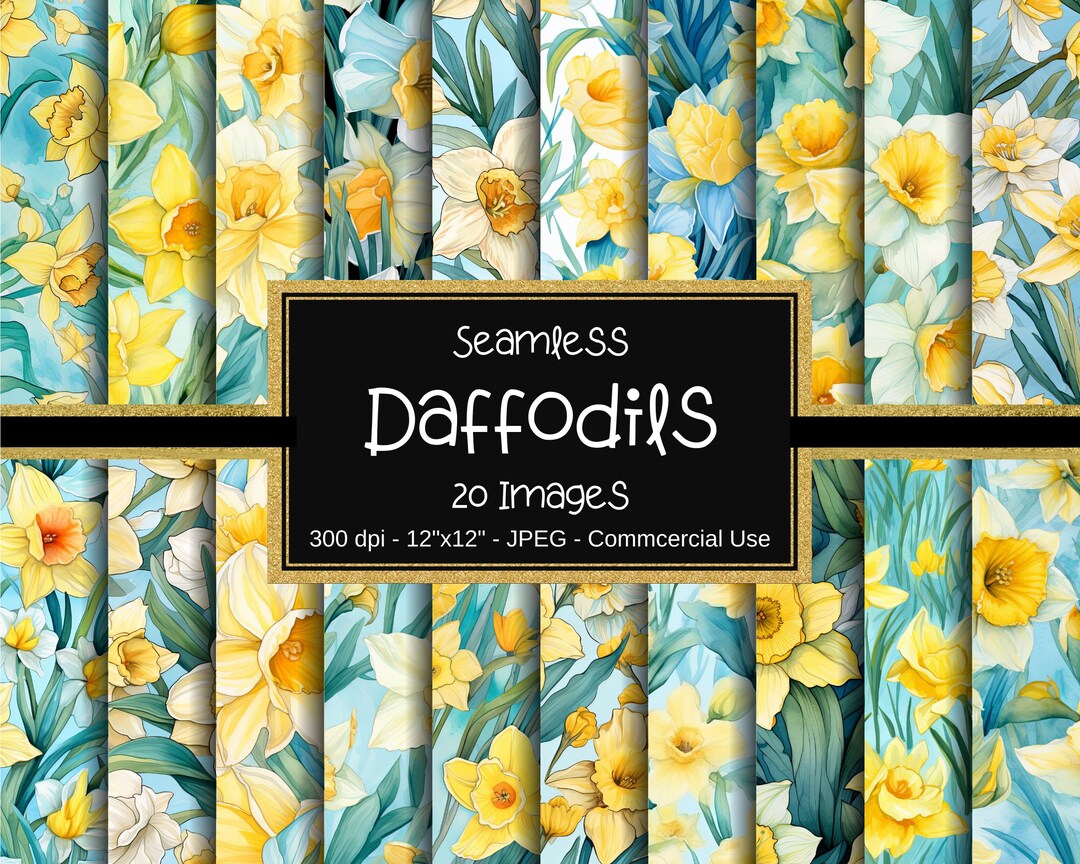 Daffodils Seamless Digital Paper, Watercolor Daffodils Seamless Pattern ...