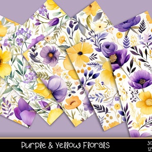 Purple and Yellow Floral Seamless Patterns, Purple and Yellow Digital ...