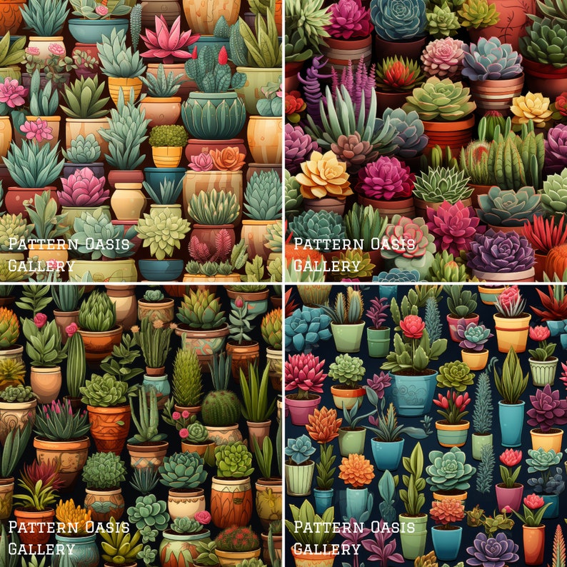 Watercolor Succulents Seamless Patterns, Succulents Digital Paper, 20 ...