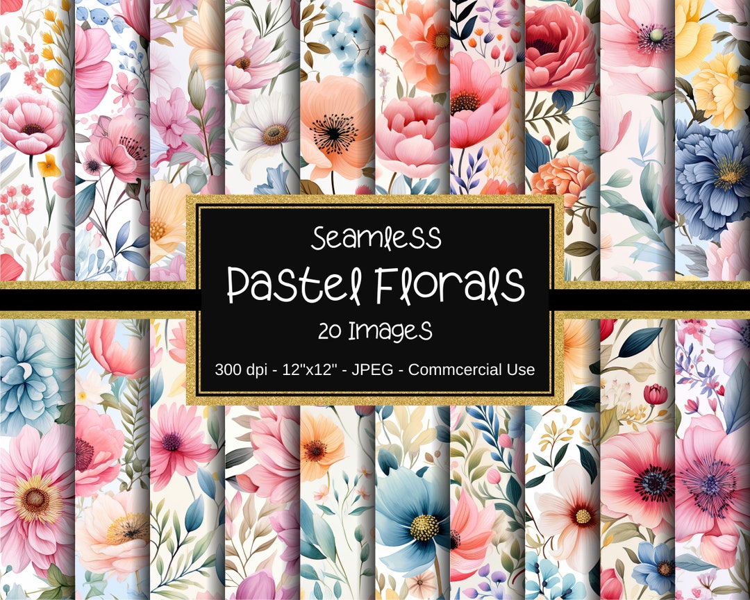 Pastel Flower Seamless Pattern, Watercolor Flower Digital Paper, 12"x12 ...