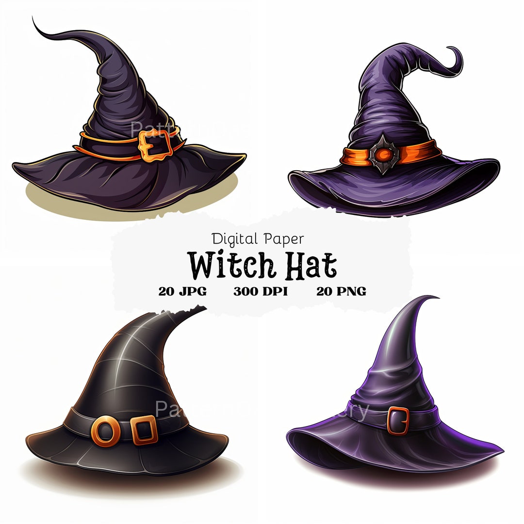 Witch Hat Clip Art, Wizard Hat Clipart, Halloween Clipart, 20 Designs ...