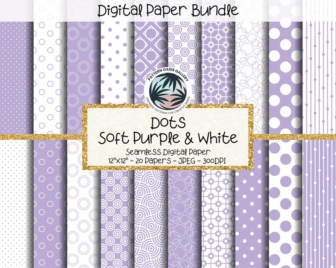Purple & White Polka Dots Digital Paper Bundle, 12"x12" Seamless ...