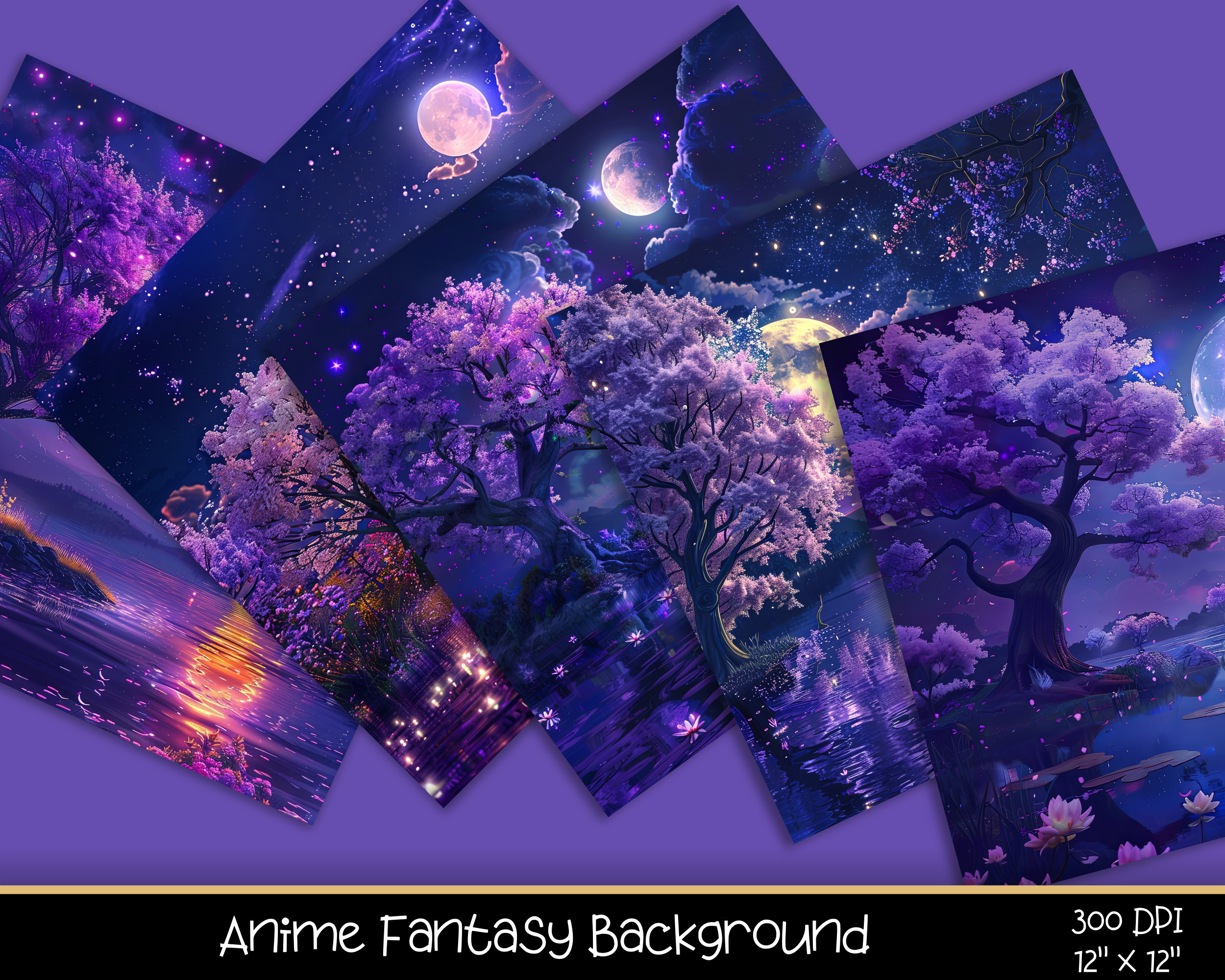 Anime Backgrounds Digital Paper, Anime Fantasy Images, Anime Cartoon ...