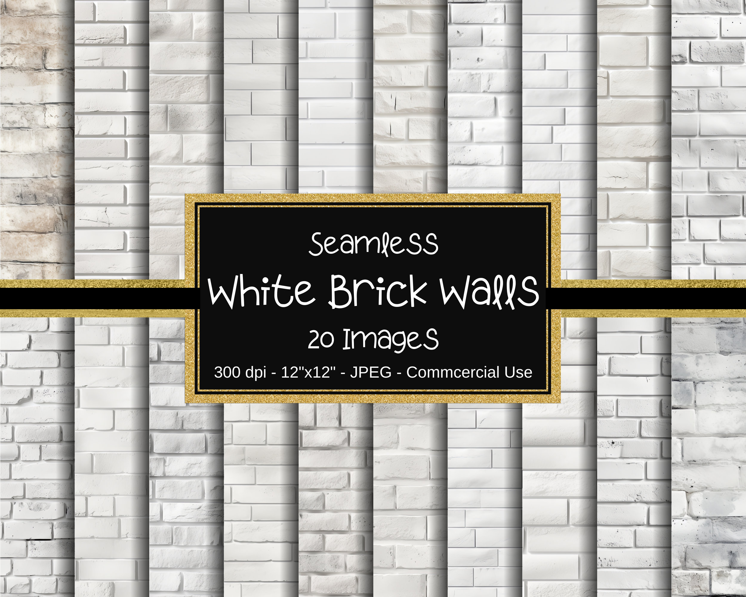 White Brick Seamless Digital Papers, White Brick Textures, Rustic Brick ...