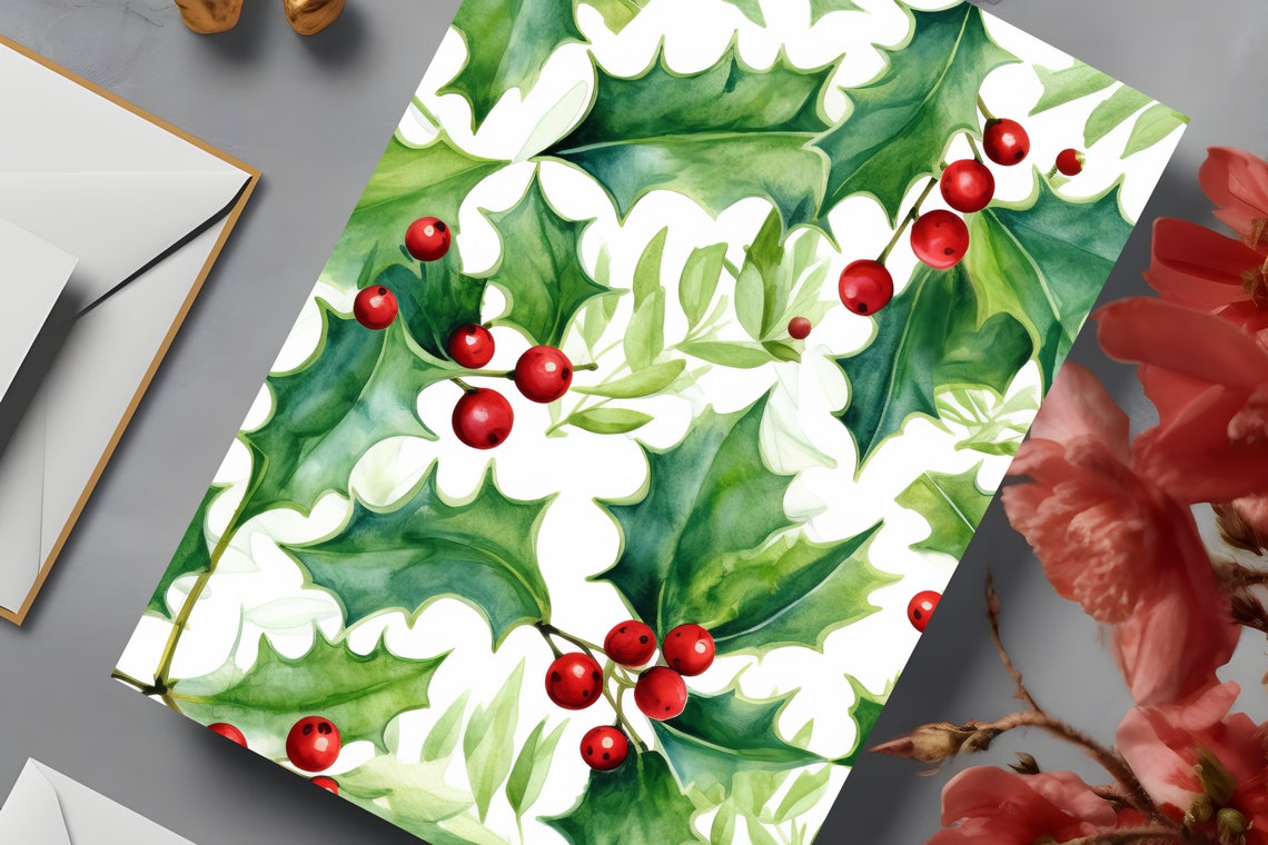 Holly Backgrounds Seamless Watercolor Patterns, Holly Foliage Square ...