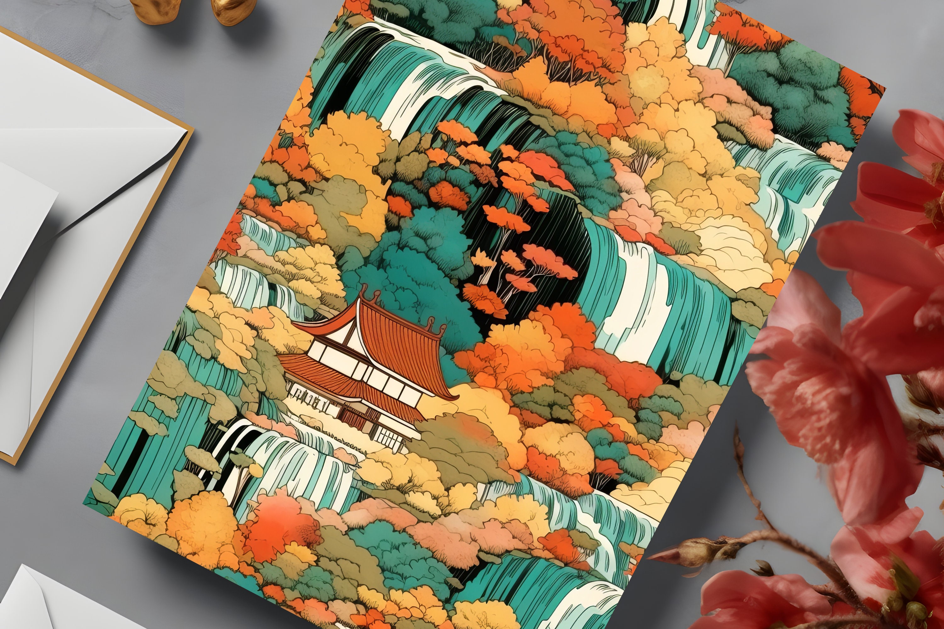 Ghibli Style Waterfalls Seamless Background Patterns Autumn - Etsy