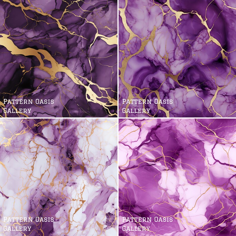 Purple and Gold Marble Seamless Digital Paper, Purple Marble Textures ...