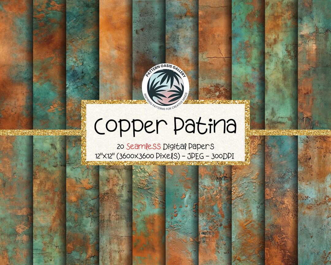 Distressed Copper Patina Seamless Digital Paper, Antique Copper ...