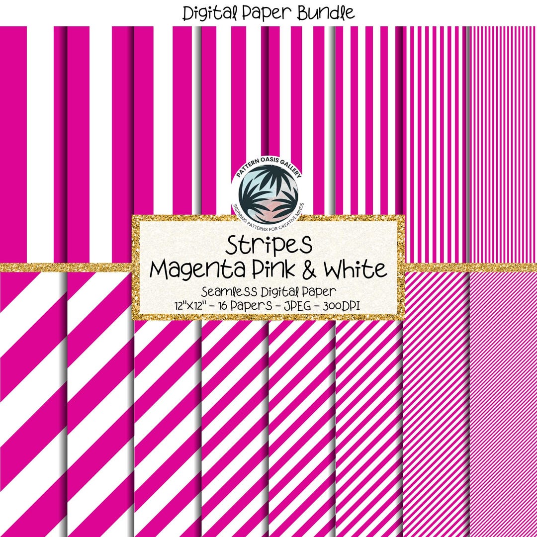 Stripes Digital Paper Bundle, Seamless Pink & White Striped Patterns ...