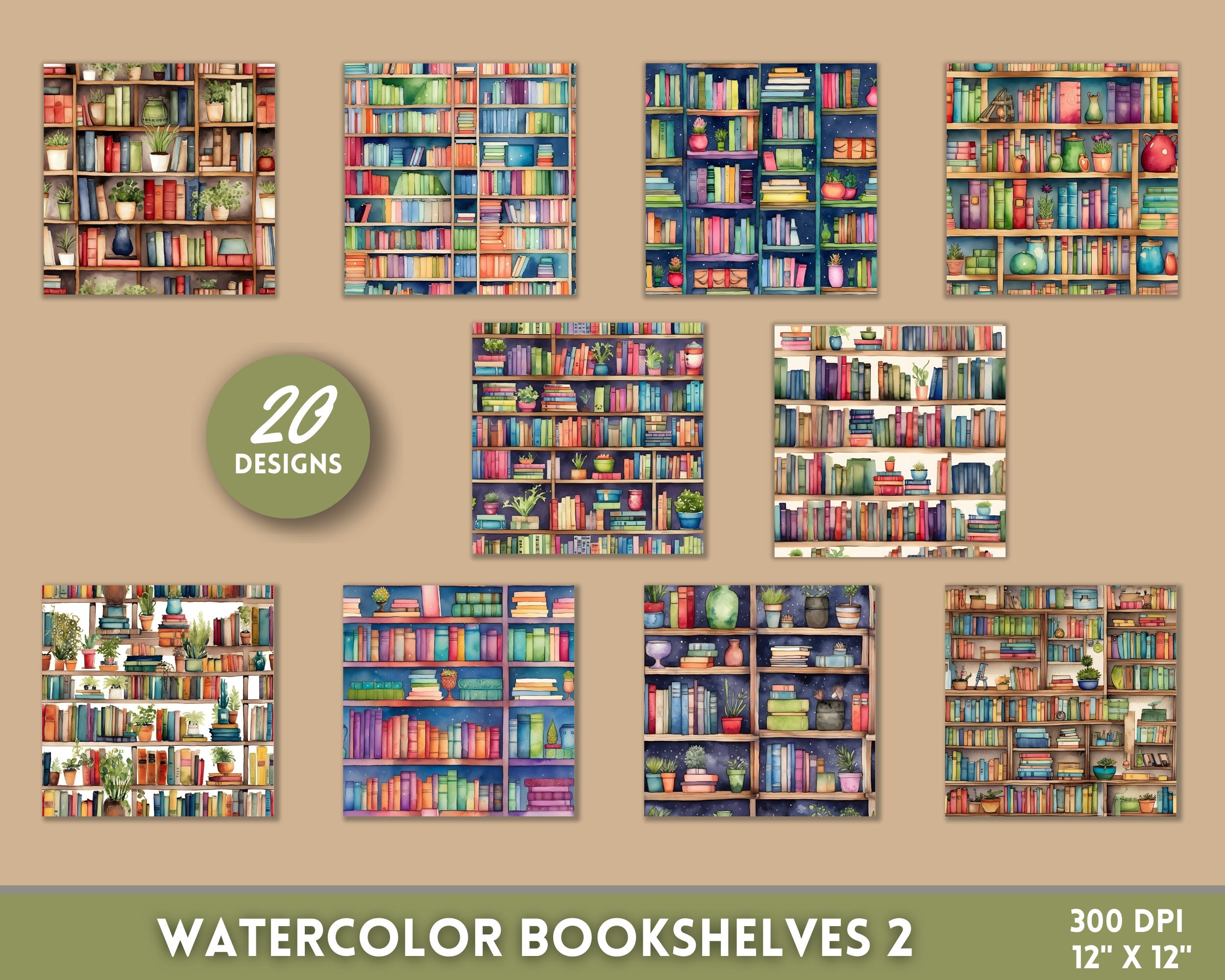 Bookshelf Digital Paper Pack Set of 20 High-quality, Instant Download ...