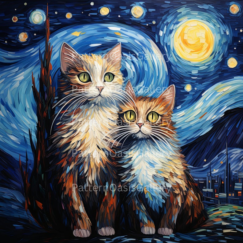 20 Van Gogh Cats Images, Starry Night Cats Painting, Van Gogh Painting ...