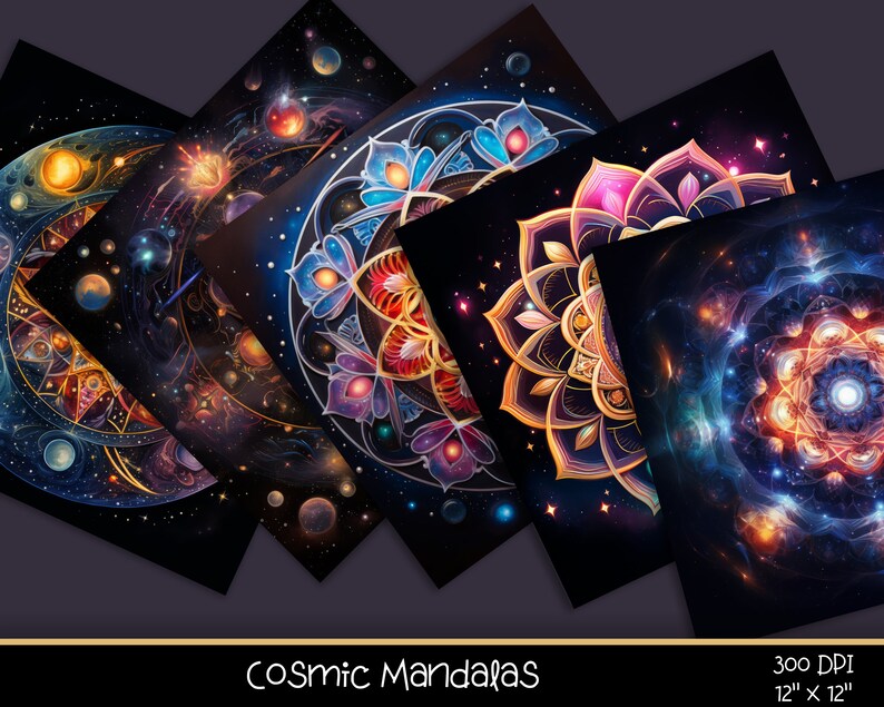 Cosmic Mandala Digital Paper, Colorful Mandala Digital Paper, Mandala ...