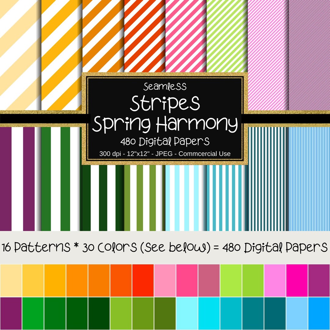 Spring Vibes Stripes Seamless Digital Paper Pack, 12"x12", 480 Papers ...