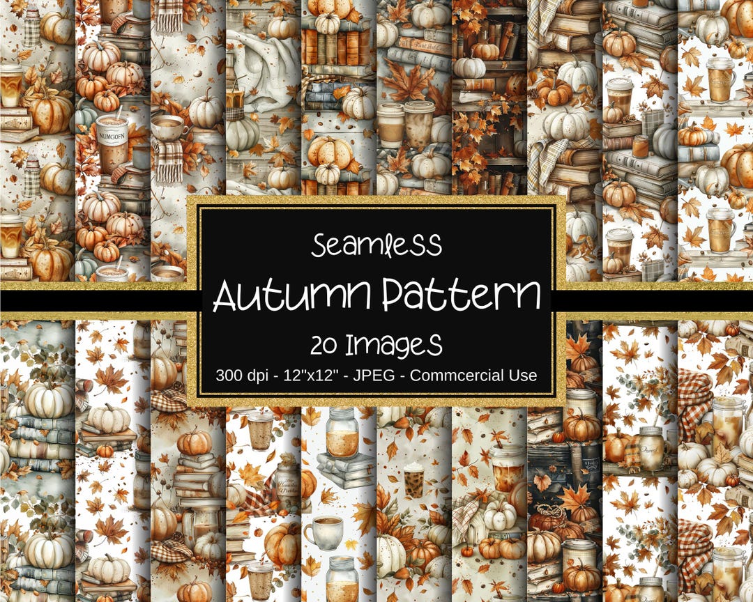 Watercolor Fall Seamless Patterns, Autumn Pumpkin Digital Paper, 20 ...