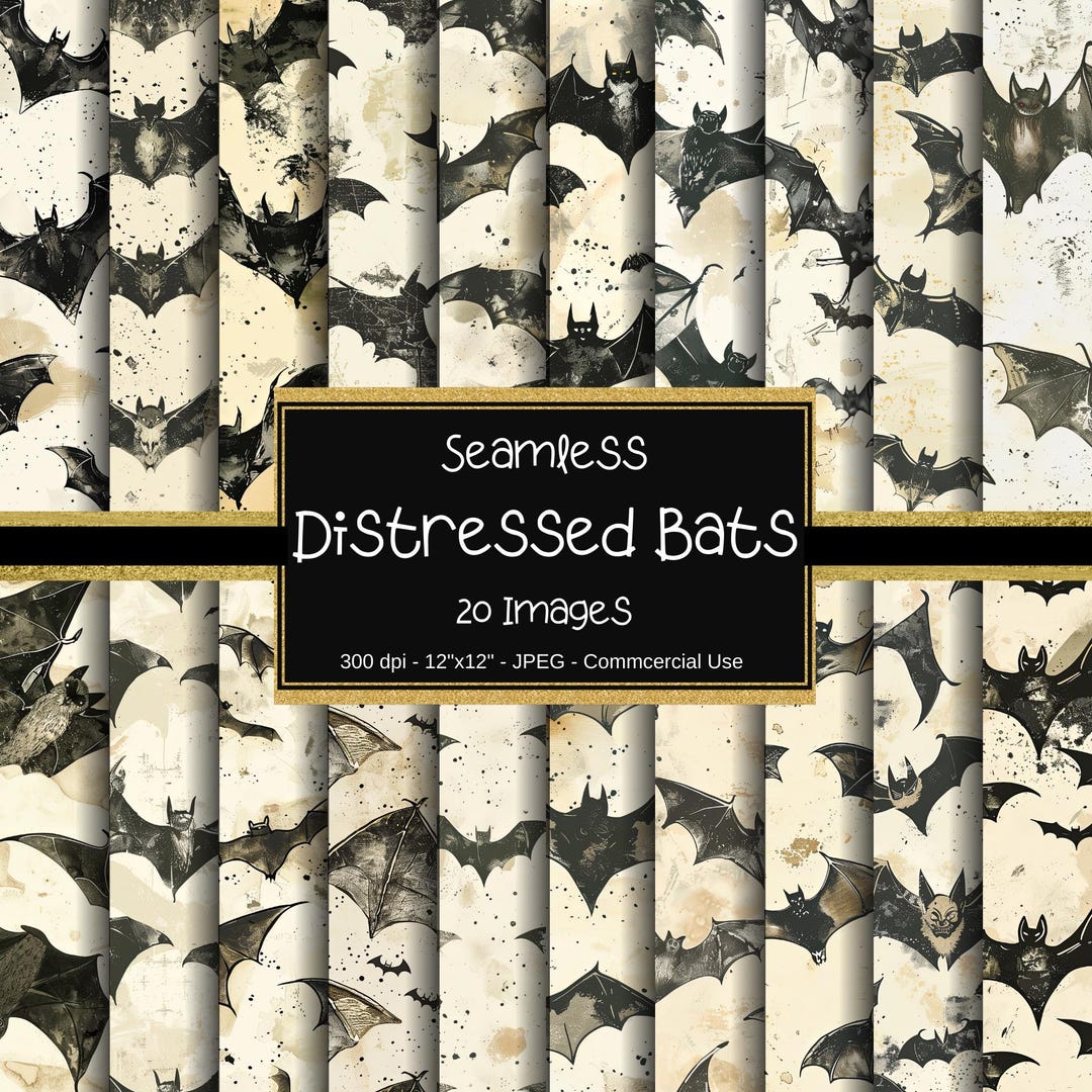 Black Bats Seamless Patterns, Distressed Bats Digital Paper, 12"x12 ...