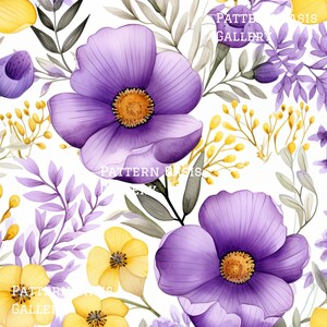 Purple and Yellow Floral Seamless Patterns, Purple and Yellow Digital ...