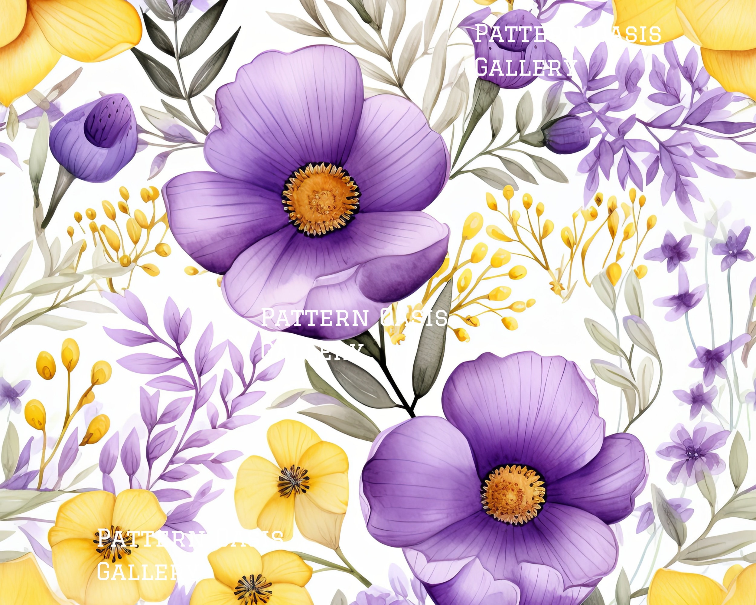 Purple and Yellow Floral Seamless Patterns, Purple and Yellow Digital ...