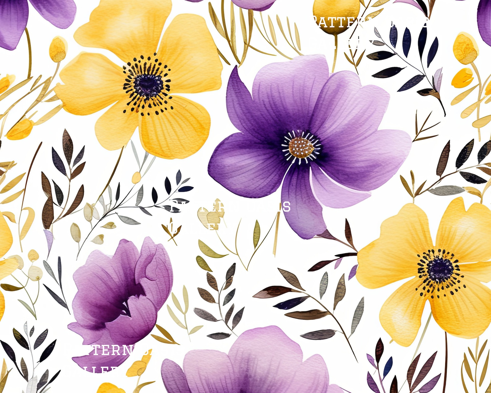 Purple and Yellow Floral Seamless Patterns, Purple and Yellow Digital ...