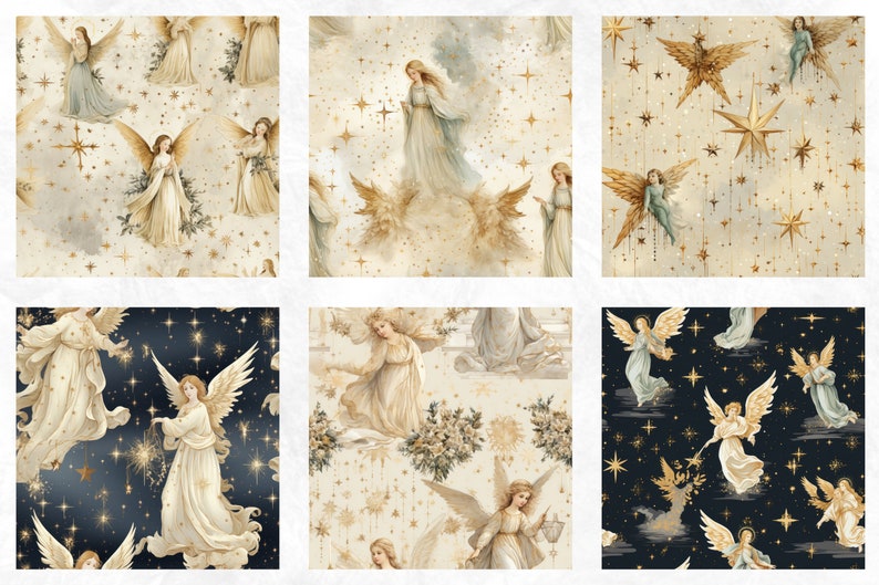 Angels and Stars Vintage Digital Paper Pack Set of 20, Instant Download ...