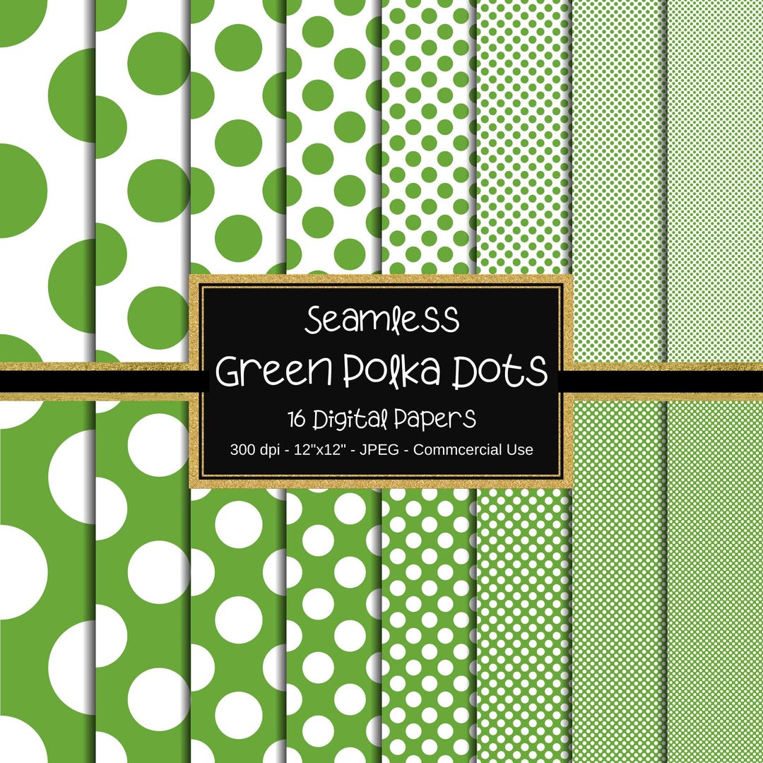 Green Polka Dot Digital Paper, Scrapbooking (12"x12", 16 Papers ...