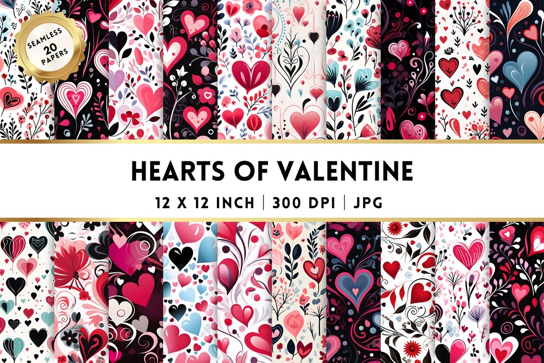 Sweet Valentine Hearts Digital Paper - Printable Paper, Scrapbooking ...