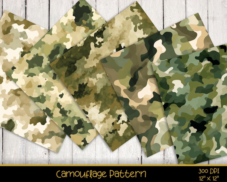 Green Camouflage Digital Paper Pack, Seamless Military Backgrounds ...