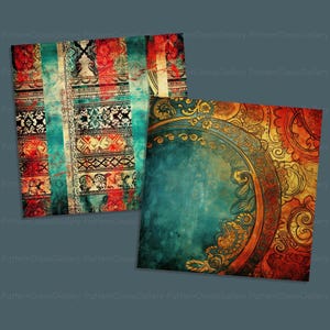 Bohemian Digital Paper, Boho Background, Painted Paper, Boho Ephemera ...