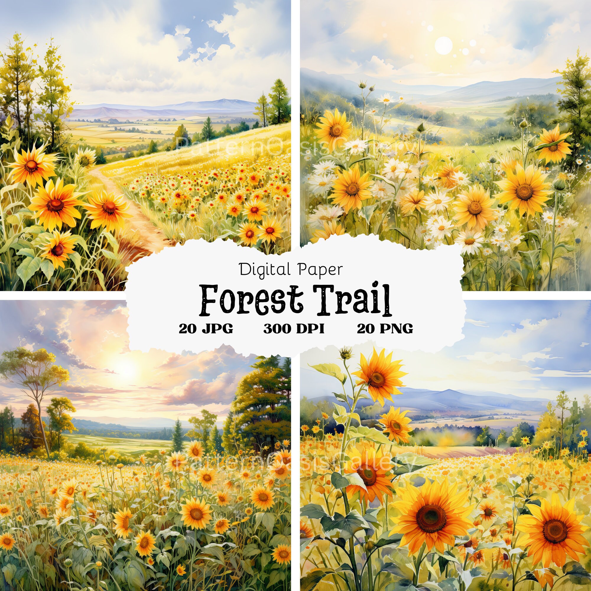 Sunflower Meadow Watercolor Clipart, Summer Floral JPG & Pngs (digital ...
