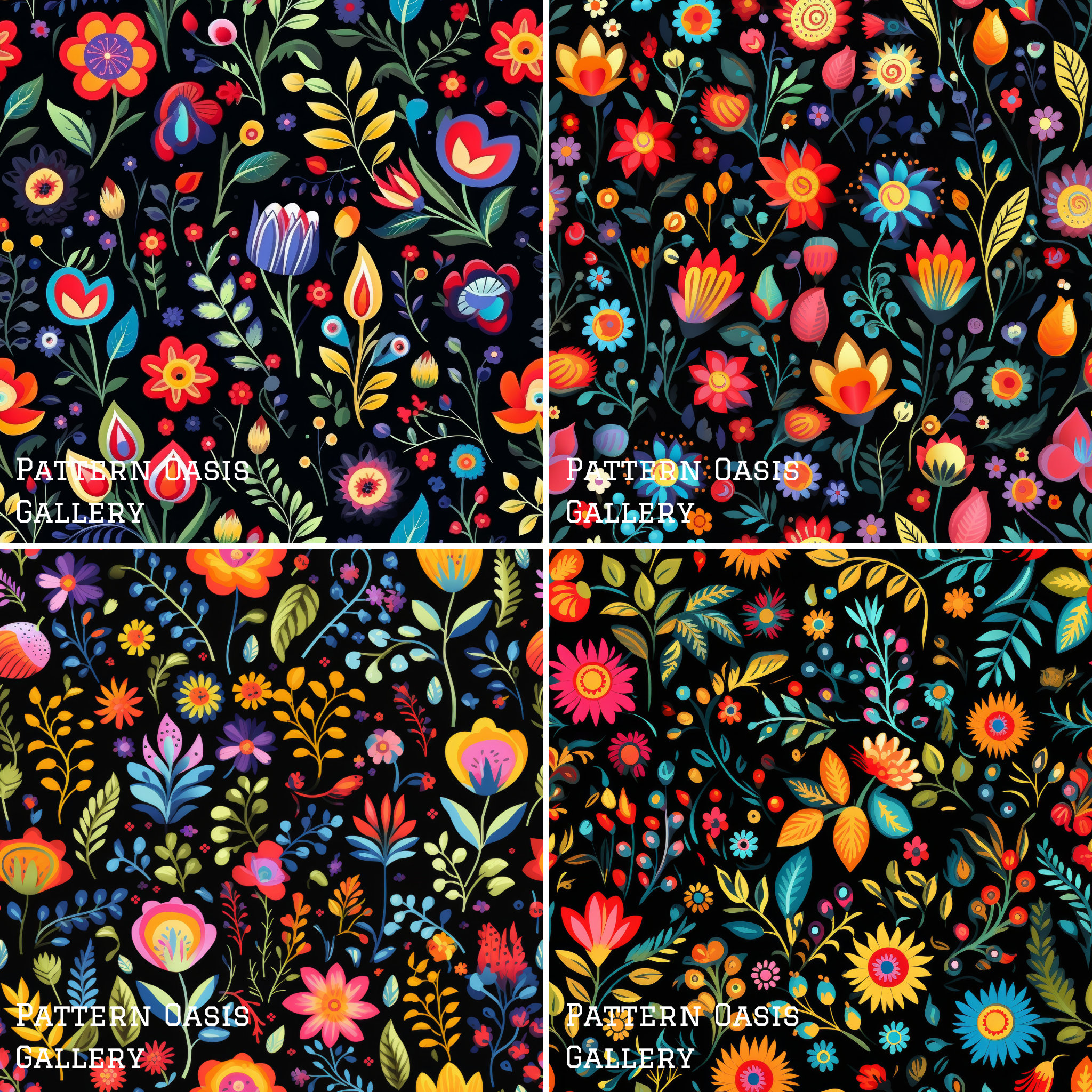 Seamless Mexican Flowers Digital Papers, Bloom Patterns, 20 Designs ...