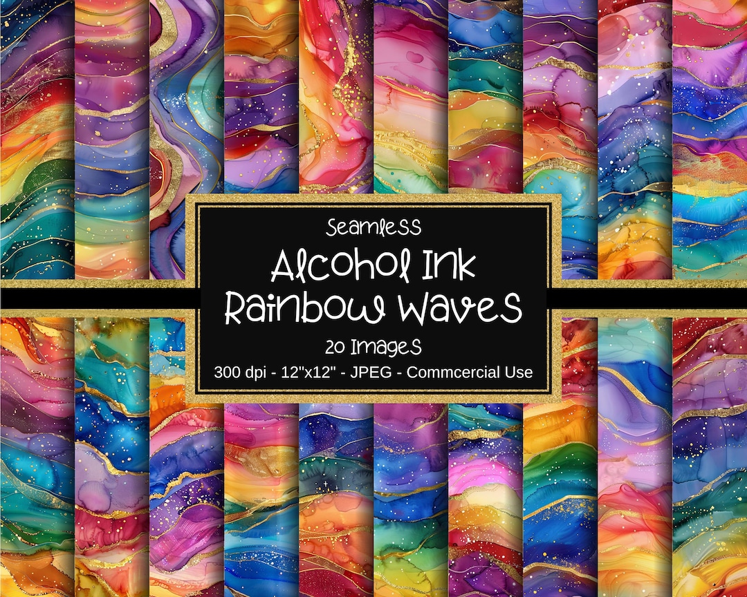 Rainbow Alcohol Ink Waves Seamless Digital Paper, Alcohol Ink Patterns ...