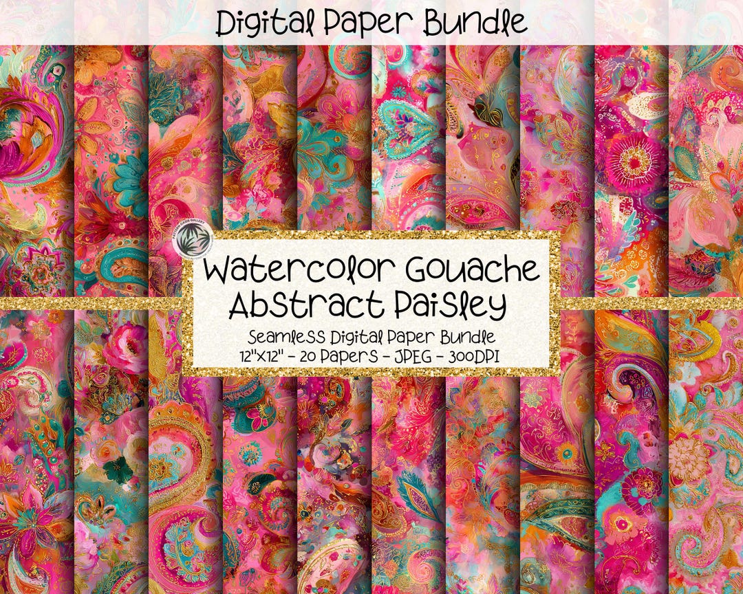 Abstract Paisley Digital Paper Pack, Seamless Watercolor Gouache ...