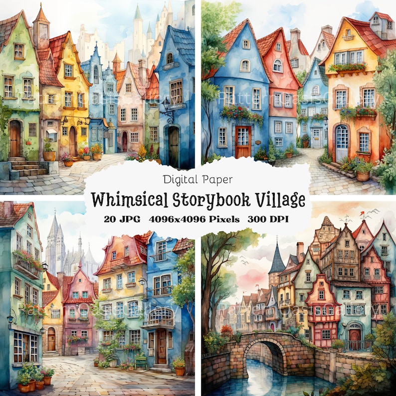 20 Whimsical Storybook Village Images, High-quality Jpgs, Wall Art ...