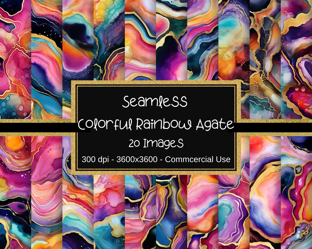 Rainbow Agate Seamless Patterns, Watercolor Rainbow Agate Digital Paper ...