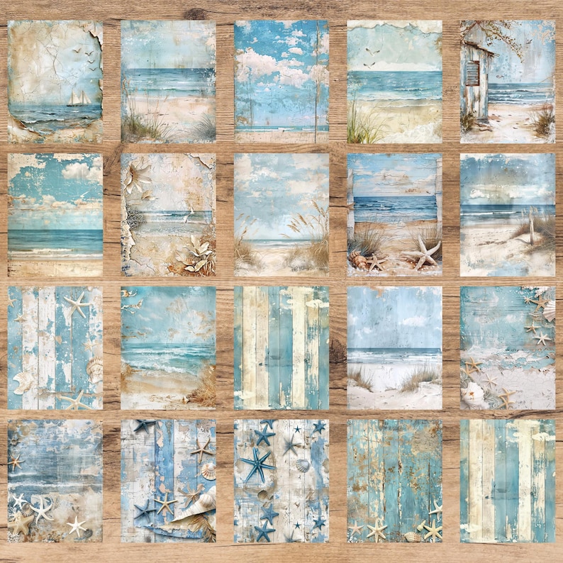 Ocean Junk Journal Pages, Full and Half Papers, Beach Shabby Chic ...