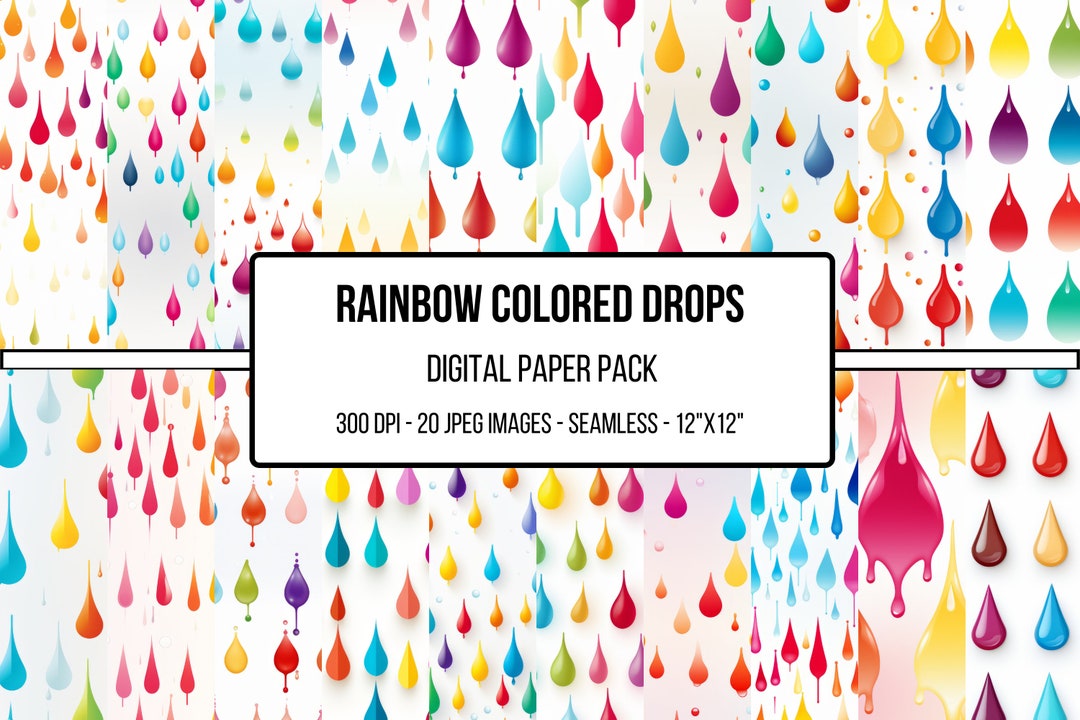 Waterdrops Seamless Digital Paper - Rainbow Drops Patterns, 20 Images ...