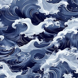 Japanese Waves Seamless Digital Paper, Japanese Waves Patterns, 12"x12 ...