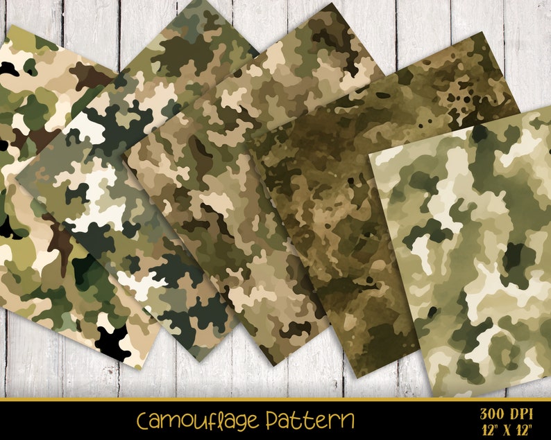 Green Camouflage Digital Paper Pack, Seamless Military Backgrounds ...