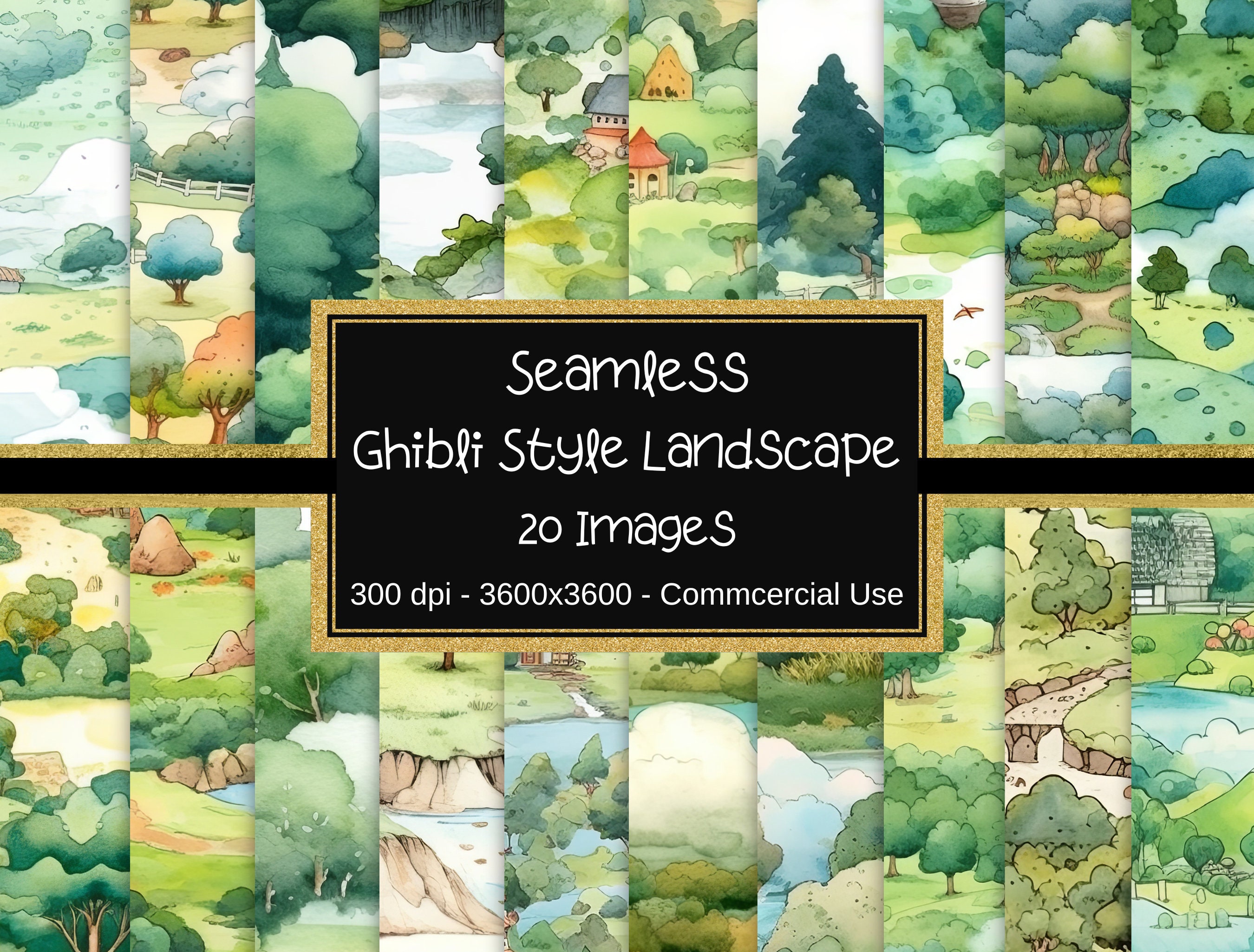 Studio Ghibli Style Seamless Background Patterns, Landscapes, Printable ...