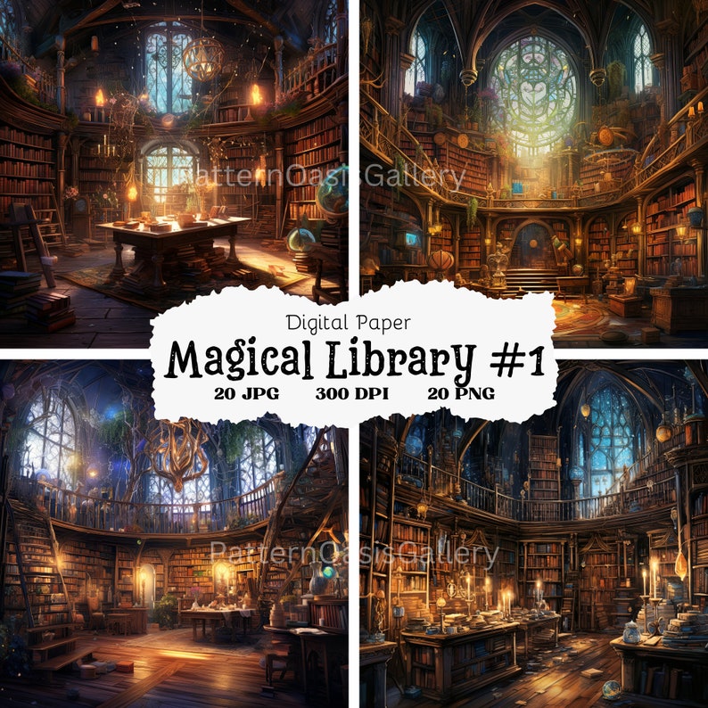 20 Designs of Magical Library Images, Wizards Library, Watercolor ...
