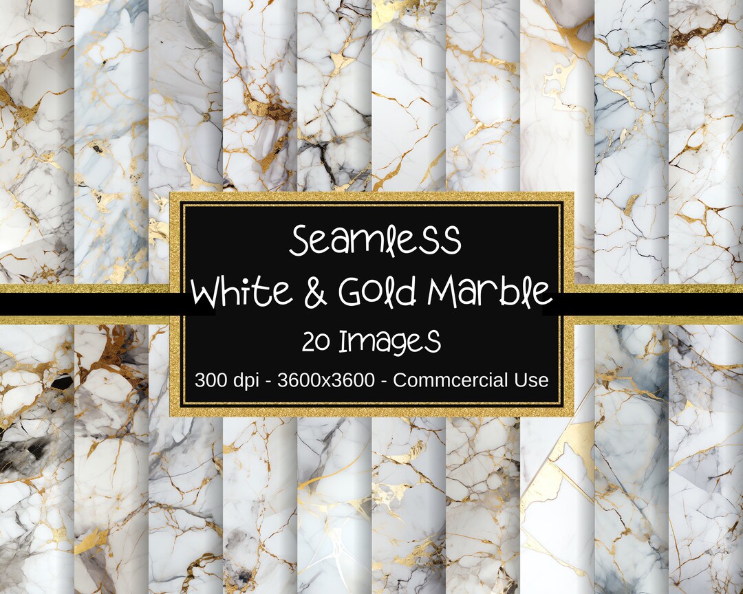 White and Gold Marble Seamless Digital Paper, White Marble Textures ...