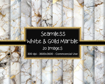 White and Gold Marble Digital Seamless Paper, White Marble Digital ...
