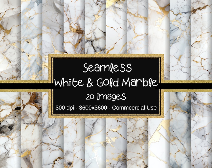 Marble Digital Paper, White Marble Digital Paper, White and Gold ...
