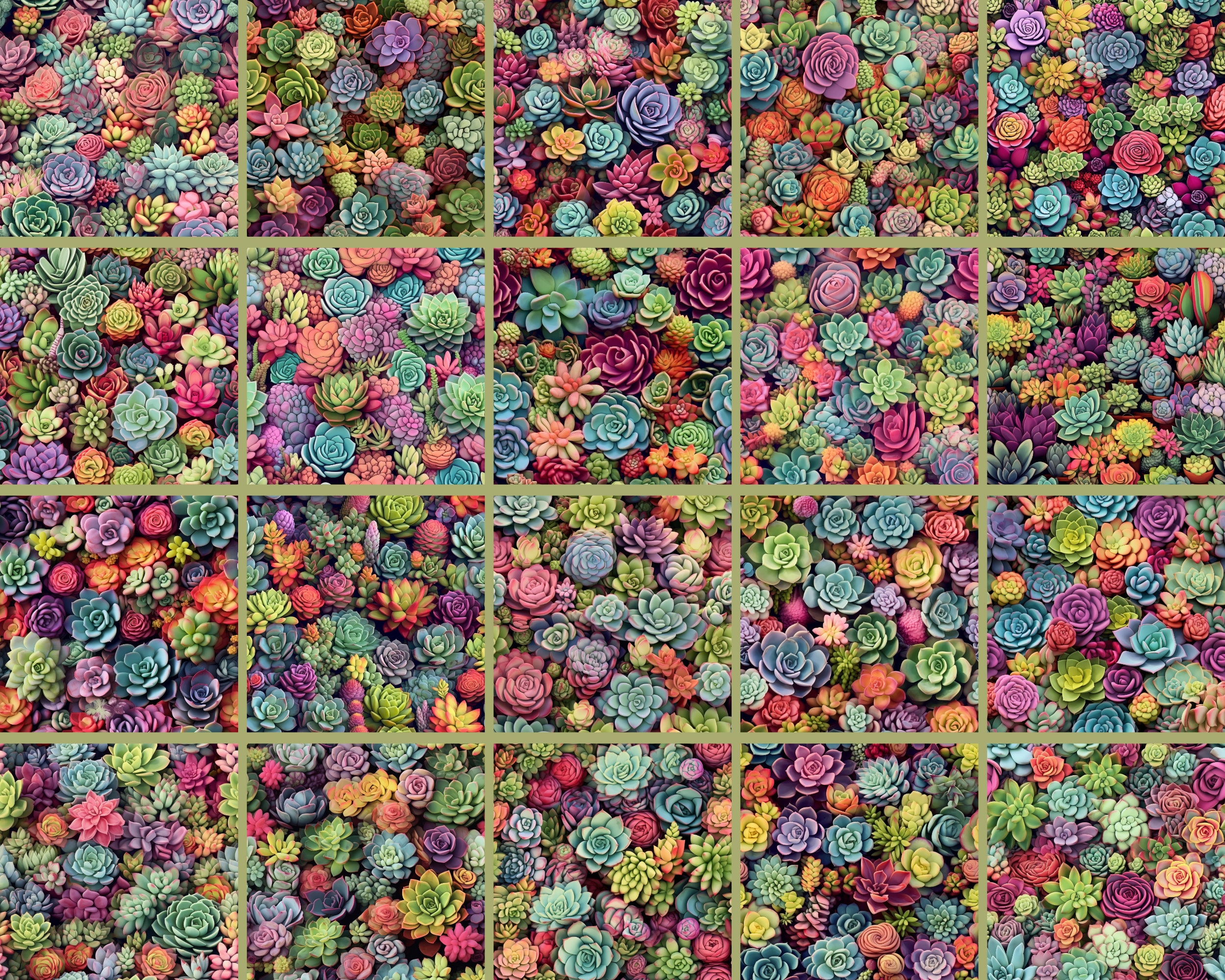 Succulent Seamless Digital Paper, Colorful Succulent Pattern, 20 ...