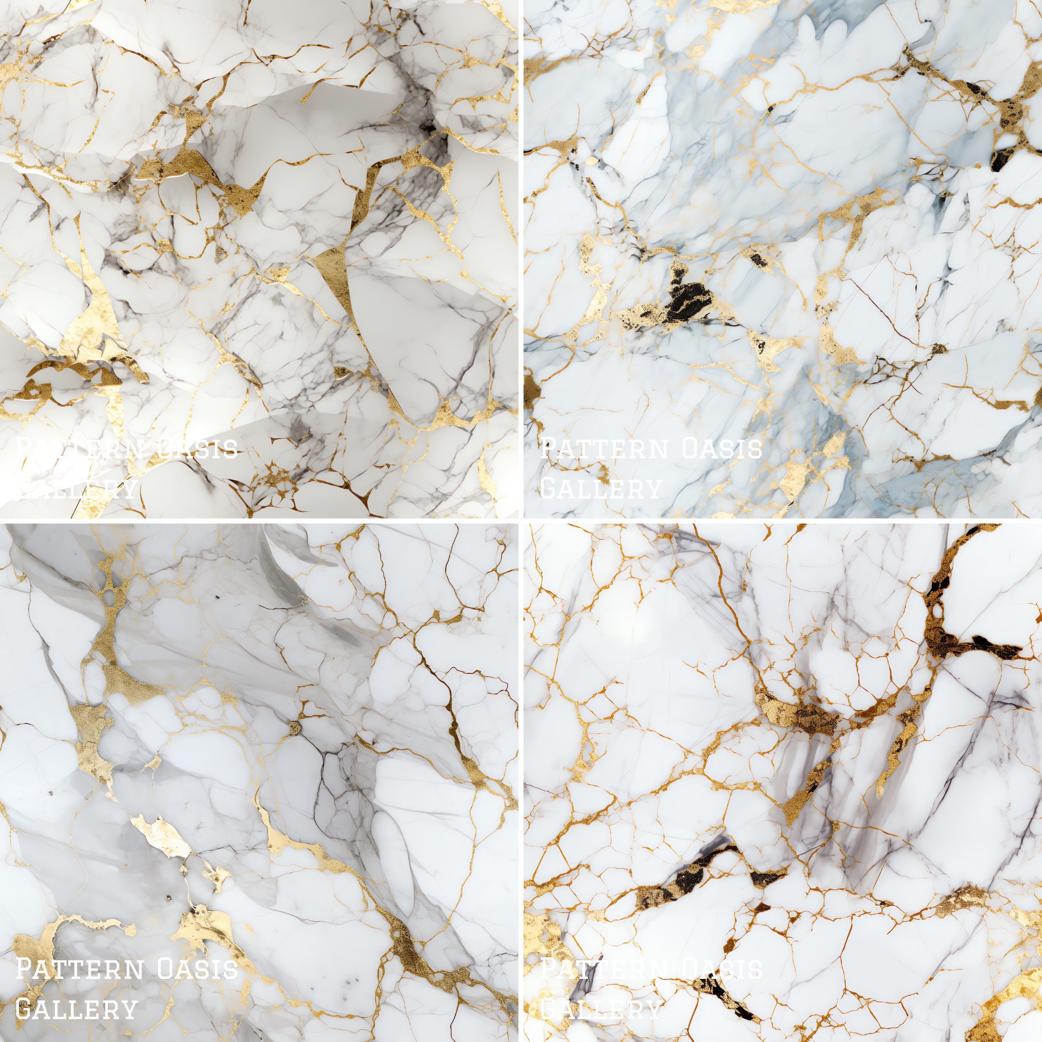 White and Gold Marble Seamless Digital Paper, White Marble Textures ...