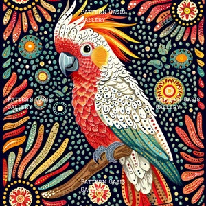 Aboriginal Art Cockatoo Digital Paper, Seamless Bird Pattern, Tribal ...